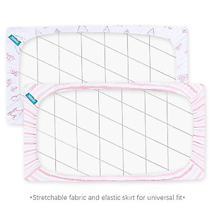 Biloban Crib Sheets Fitted, 2 Pack Crib Sheet Fits for Standard Crib and Toddler Mattress, 100% Jersey Knit Cotton Crib Sheet for Baby Boys & Girl, Pink Heart Stripes