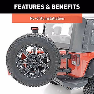 ARIES 2563000 Jeep Wrangler JK Heavy-Duty Adjustable Rear Door Spare Tire Carrier for Up to 37-Inch Wheels