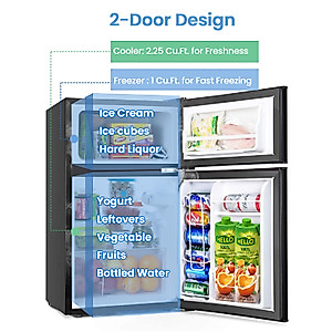 NAFORT Mini Fridge with Freezer 3.2 cu ft. 2-Door Freezer Cooler Refrigerator with Reversible Door, Removable Glass Shelves&Drawer, Mechanical Control, Recessed Handle for Dorm, Office, Apartment