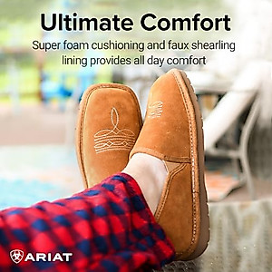 ARIAT Men's Square Toe Indoor & Outdoor Rubber Bottom Lasso Suede Slippers, Chestnut, 13