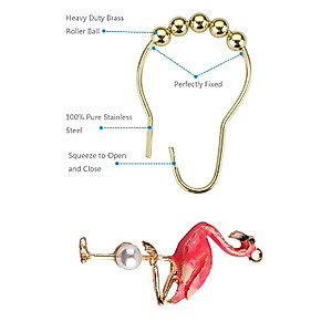 ZILucky Set of 12 Flamingo Shower Curtain Hooks Decorative Home Bathroom Stainless Steel Rustproof Shower Curtain Rings Decor Accessories (Flamingo)