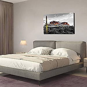 Biuteawal Superstition Mountains Sunset Wall Art Arizona Western Desert Cactus Landscape Paintings Canvas Art Print Nature Pictures for Home Wall Decoration Ready to Hang
