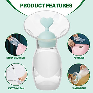 Amplim Gen 2 Manual Breast Pump/Collector for Breastfeeding with Stopper (2-Pack 4 oz/100ml) Food Grade Silicone BPA PVC and Phthalate Free (Blue + Green)
