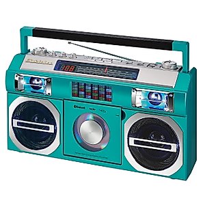 Studebaker Vintage Aqua Turquoise 80's Retro Street Bluetooth Wireless Streaming Boombox Rechargeable Battery, CD/MP3 Player, AM/FM, USB, Multi Color LED EQ, Full-Range High Bass Speakers & AC/DC -