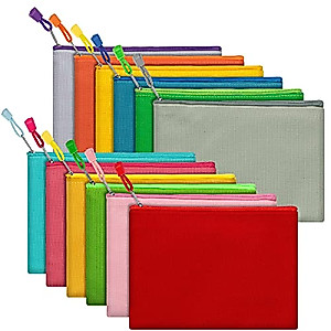 Fassave 12 Pack DIY Craft Cotton Canvas Bag, Multi-Purpose Cosmetic Bag Makeup Pouches with Zipper Travel Toiletry Bag Pen Pencil Bag (Multicolor, L) (D003)