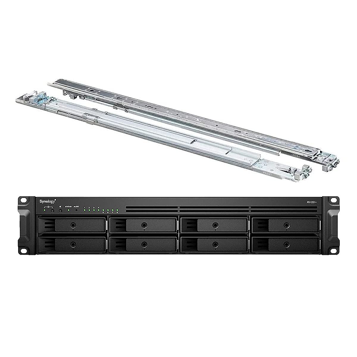 Synology RackStation RS1221+ Rack Mount NAS Server Bundle with Rail Kit, Ryzen CPU, 32GB Memory, 32TB HDD, Synology DSM Operating System, iSCSI Target Ready