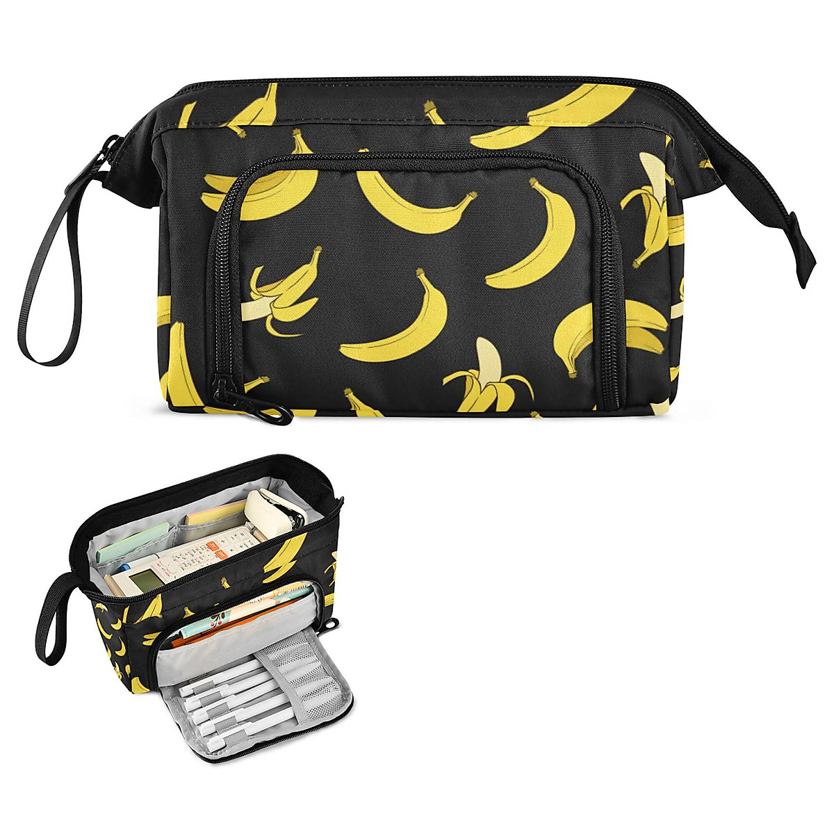 Glaphy Yellow Banana Pencil Case, Large Capacity Pencil Pouch Bag Pen Carrying Cases Zipper Storage Stationery Bag