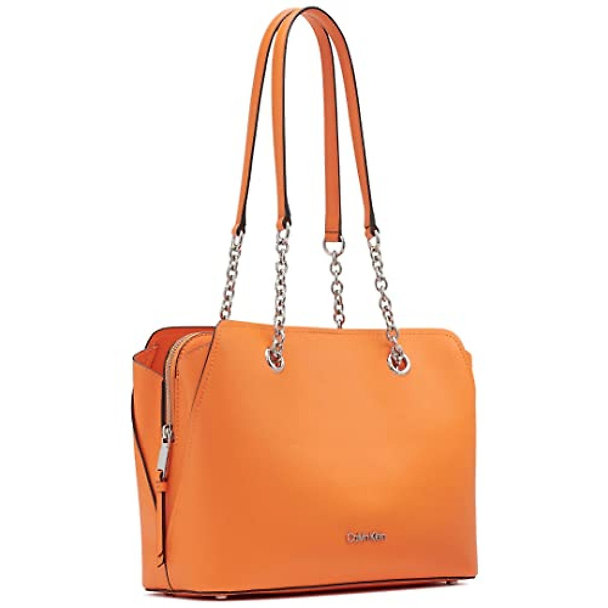 Calvin Klein Hailey Micro Pebble Triple Compartment Chain Satchel, Seville Orange