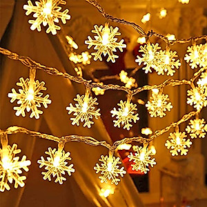 CHengQiSM 100 LED Snowflake Lights Fairy String Lights 32.8ft Plug in String Lights Christmas Holiday Home Garden Patio Party Decoration Indoor Outdoor Celebration Lighting, Warm White