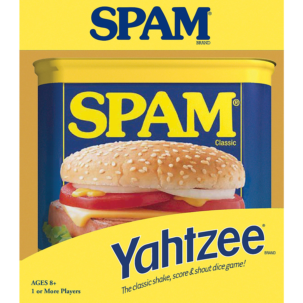 YAHTZEE Spam Brand | Collectible Yahtzee Game as Iconic Spam Can with Custom Dice | Dice Featuring Fried Spam, Spam Musubi, Spam Fries | Travel Yahtzee Game & Dice Game