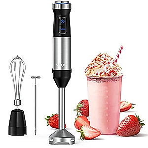 YIOU Immersion Blender, Ultra-Stick Hand Blender Variable Speed Stick Blender 500 Watt Heavy Duty Copper Motor Brushed 304 Stainless Steel for Soups Sauces and Smoothie, Set Midnight Black