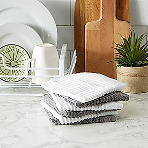 J&M Home Fashions, Cotton Ribbed Terry Dish Towels, Ultra Absorbent, Set of 6. 12x12, Gray/White