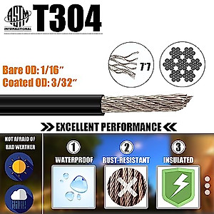 NEREUS String Light Hanging Kit with 164 Ft Nylon Coated 304 Stainless Steel Wire Rope, String Light Suspension Kit, Guide Wire with Turnbuckles and Hooks for Patio, Backyard Lighting Accessories