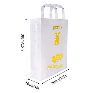 12 Pack Easter Basket Bags Easter Egg Bunny Gifts Happy Easter Rabbit Peeps Non-Woven Tote Bag with Handles Easter Egg Hunt Supplies for Kids Students