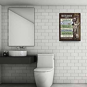 Funny Bathroom Decor Wall Art Donkey Bathroom Rules Wall Decor Rustic Farmhouse Bathroom Signs Canvas Painting Print Bathroom Pictures Decor Artwork Framed Bath Laundry Toilet Home Decoration 12"x16"