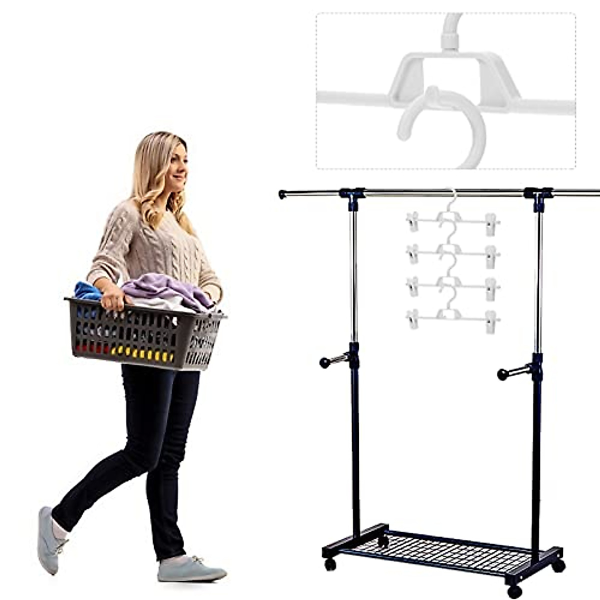 LIFKOME 10 Pack Adjustable Pants Clip, Adjustable Pants Hanger Clips, Plastic Multifunction Drying Rack, Non- Slip Pants Clip, Cloth Hangers with Adjustable Anti- Rust Clips for Pan Skirt Clothes