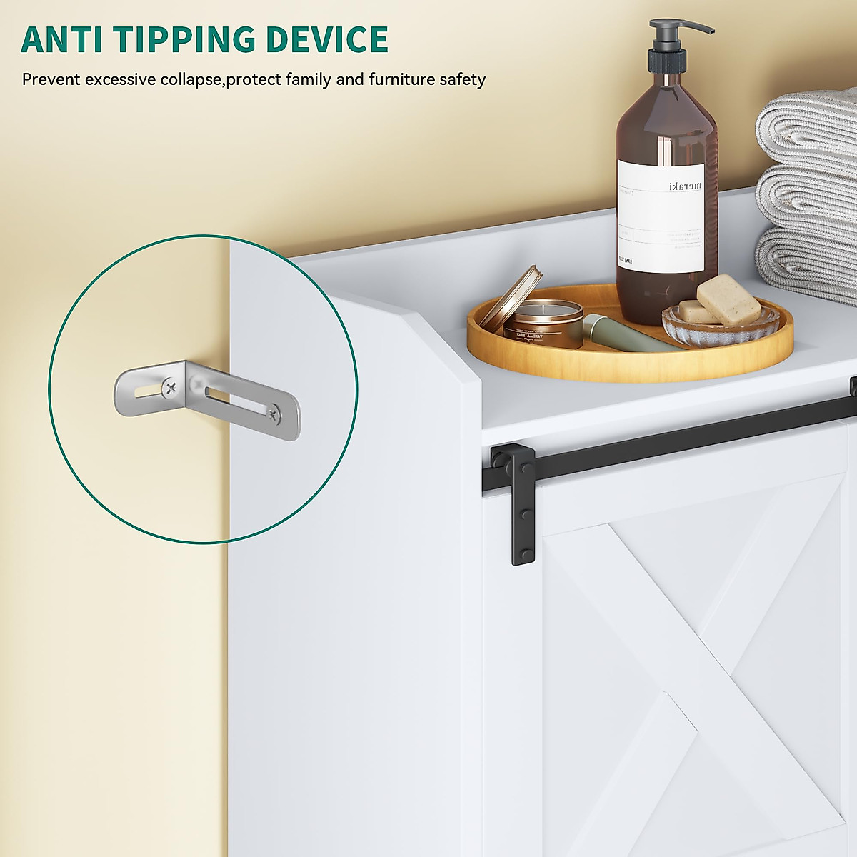 YITAHOME Over The Toilet Storage Cabinet, Farmhouse Storage Cabinet with Sliding Door, Infrared Sensor Light, Home Space-Saving Toilet Rack for Bathroom, Restroom, Laundry, White