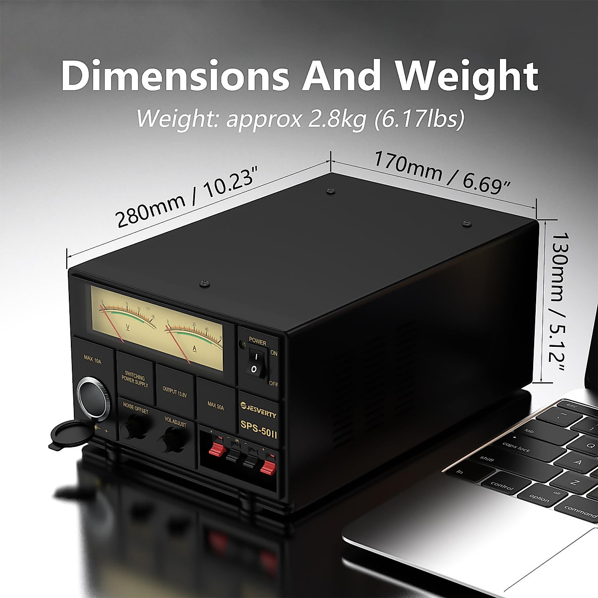 Universal Compact Bench Power Supply- 50 Amp Regulated Home Lab Benchtop AC-to-DC Converter 13.8 Volt/9-15Volt, Cooling Fan, Screw Type Terminals - Jesverty SPS-50II