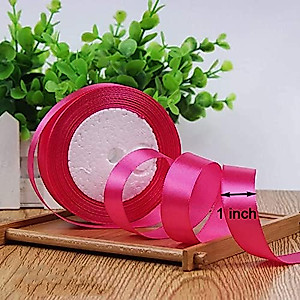 1 Inch Hot Pink Satin Ribbon 50 Yards, Ribbons Perfect for Crafts, Bouquet Wrapping Gift Wrapping, Bow Making and More(25 Yards*2pc)