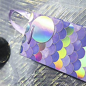 MAYPLUSS Gift Bags Set - 4 Pack - Purple & Silver Fish Scales With Purple Tissue Paper for Mermaid Party, Birthday, Wedding and more