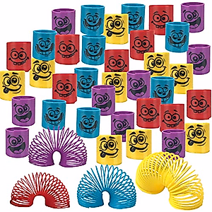 1.38 Inch Coil Springs - Bulk Pack of 50 Spring Toys - Fun Emoji Toys - Mini Springs in Assorted Colors and Silly Faces - Spring Set Party Favors for Kids, Carnival Prizes, Gift Bag Filler