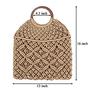 CHIC DIARY Womens Hand-woven Straw Shoulder Bag Summer Beach Handles Tote Handbag (#02-Khaki)