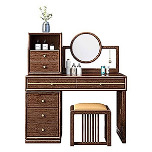 LEONYS Vanity Dressing Table or Makeup Desk with 7-Drawers, with Mirror,Cushioned Stool, Home Furniture Bedroom Makeup Vanity Table Stool Set