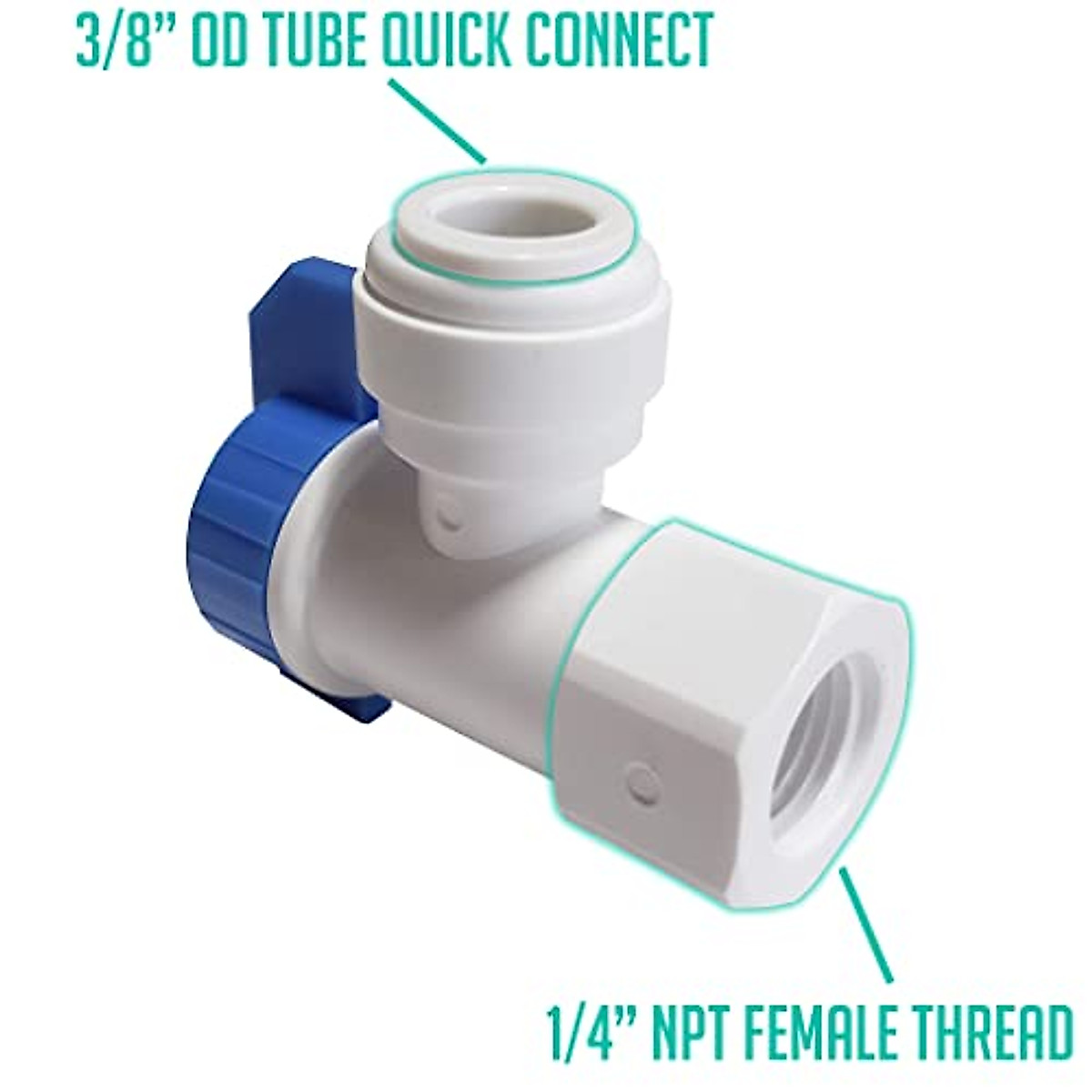 Metpure Quick Connect Tank Ball Valve with Gasket For Water Purification Systems And Reverse Osmosis System Pressurized Water Storage Tank (1/4" Female NPT x 3/8" OD Quick Connect)