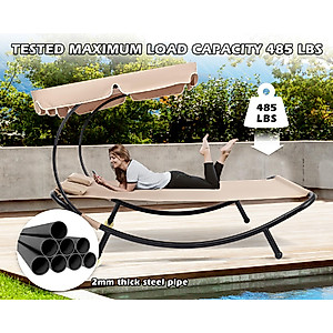 Outdoor Double Chaise Lounge Bed with Canopy, Patio Lounger Bed for 2 Person Sunlight Hammock Daybed with Portable Wheels, Pillow for Garden Sun Room Poolside