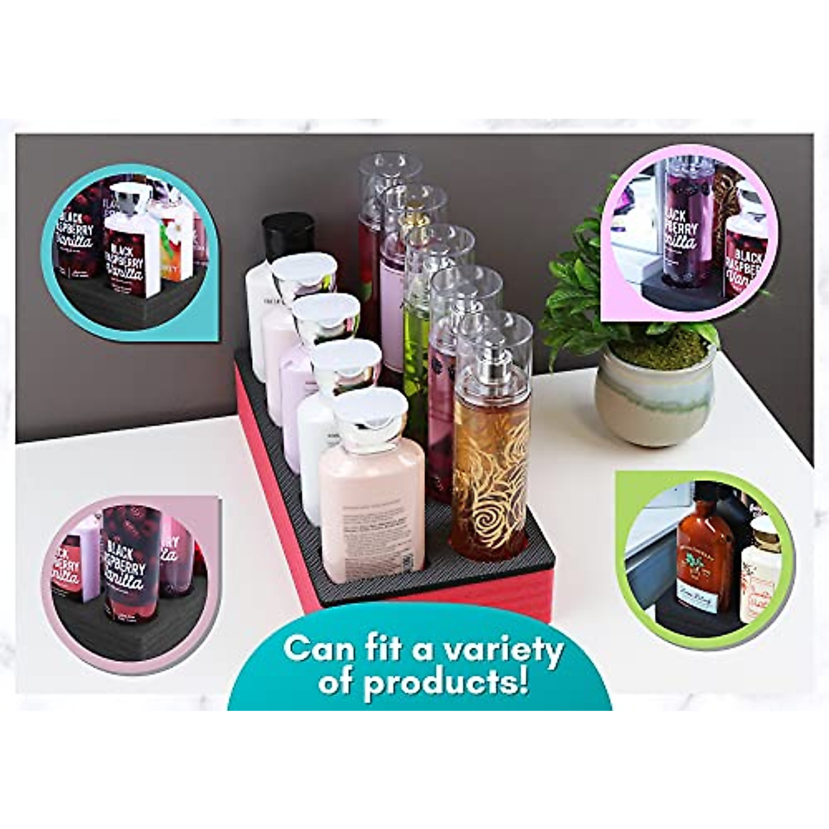 Polar Whale Lotion and Body Spray Stand Organizer Tray Red Black Durable Foam Washable Waterproof Insert for Home Bathroom Bedroom Office 12 x 6 x 2 Inches 10 Slots