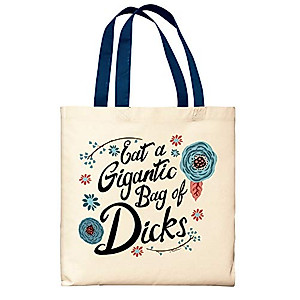 Expletive Swear Word Gifts Eat A Gigantic Bag of Dicks Coworker Gifts Navy Handle Canvas Tote Bag