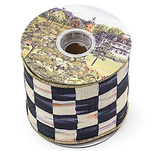 MACKENZIE-CHILDS Ribbon, Christmas Ribbon for Gift Wrapping and Christmas Tree Decor, Holiday Decoration, 4 Inches Wide, Black-and-White Courtly Check