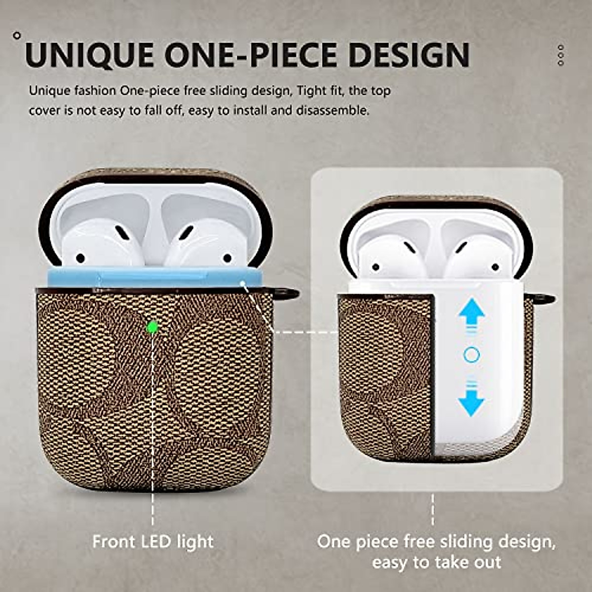 Case for AirPods 2&1 Case,6 in 1 Fashion Luxury PU Shockproof Anti-Slip Protective Cover Accessories Set for Airpods 2/1 Charging Case with Keychain/Ear Hook/Watch Band Holder/Anti-Lost Strap(Brown)