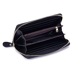 TIANHONGDAISHU Women RFID Blocking Genuine Leather Wallet Hand Painted Flowers Ladies Wristlet Wrist Strap Long Purse Large Capacity Multi-Slots Card Case Zipper Coin Pocket, Blue Bauhinia, M, Modern