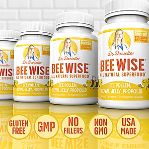 Dr. Danielle's Bee Wise - Bee Pollen Supplement - Bee Well with Royal Jelly, Propolis, Beepollen in 4 Daily Bee Pollen Capsules