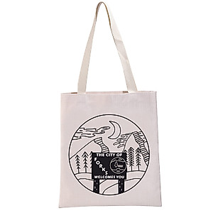 G2TUP Vampire Movie Inspired Gift The City Of Forks Welcome You Reusable Canvas Tote Bag Forks Washington Handbag TV Show Merchandise (Forks Handbag)