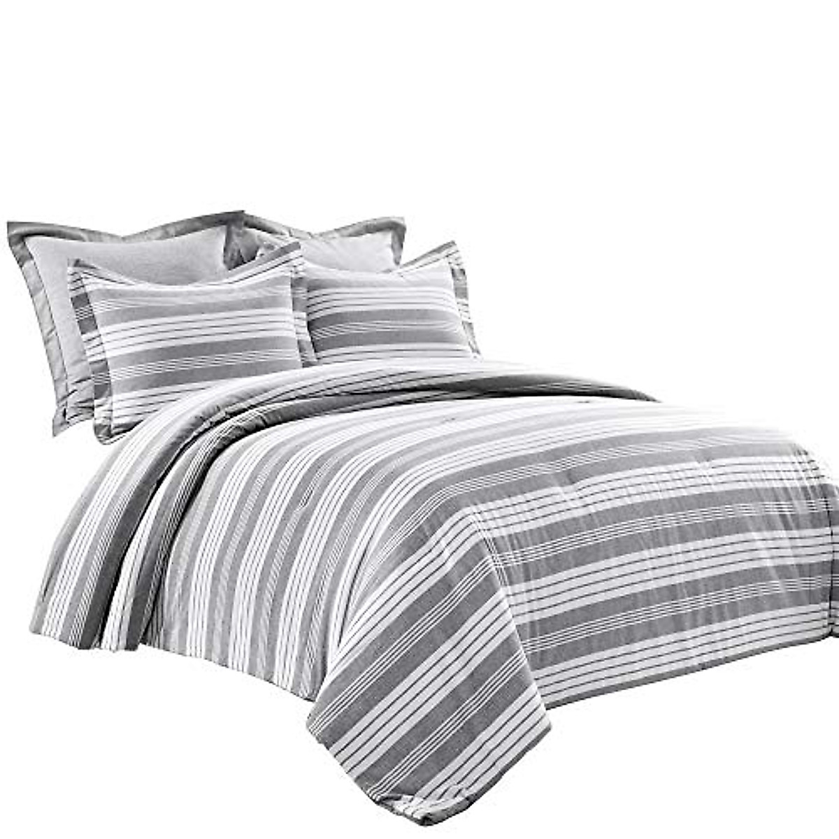 Lush Decor Gray and White Farmhouse Recycled Yarn-Dyed Cotton Stripe 5-Piece Comforter Set (Full/Queen)