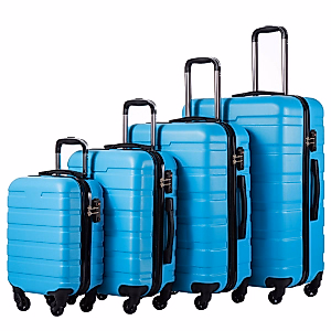 Coolife Luggage 4 Piece Set Suitcase Spinner Hardshell Lightweight TSA Lock (Family Set-Sky Blue)