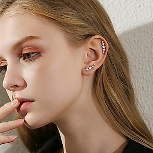 FIBO STEEL 3 Pcs 16G Stainless Steel Cartilage CZ Stud Earrings for Women Helix Conch Daith Piercing Jewelry Set