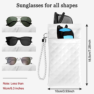 RayLove Double Eyeglass Case Glasses Case Soft with Carrying Strap Leather Eyeglasses Pouch Portable Sunglasses Case For Women Men White