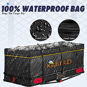 KING BIRD Folding Hitch Cargo Carrier 60x24x6 with 18 Cuft Waterproof Bag & Hitch Stabilizer& Ratchet Straps Fits to 2'' Receiver,550LBS Capacity Cargo Basket | Trailer Tow Hitch Cargo Carrier