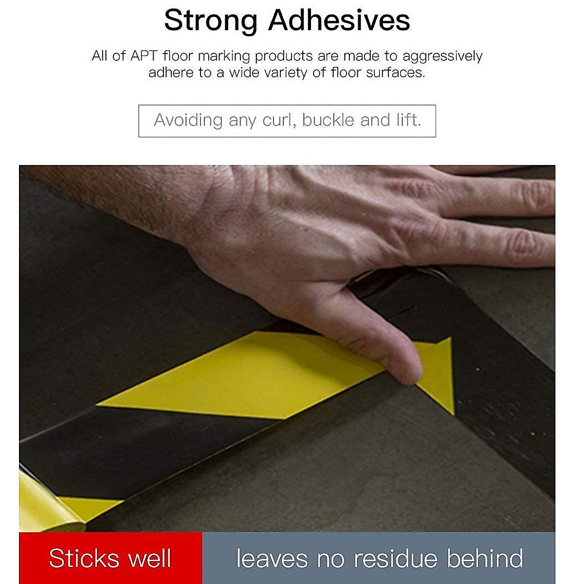 APT Premium Black and Yellow Striped Vinyl Floor Safety Marking Tape, Excellent for Hazard Caution& Warning, Social Distancing, Warehouse & Gym Floor (2 Inch, 5 Rolls, Yellow/Black)