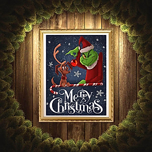 Clendo Christmas Diamond Painting Kits for Adults,Grinch Diamond Art for Adults Beginner,Diamond Dots Gem Art for Aesthetic Home Decor12x16Inch