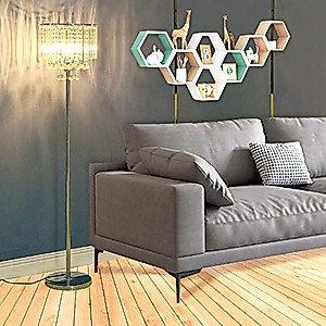 beaysyty Modern Elegance Crystal Floor Lamp, On/Off Foot Switch, Crystal & Glass 3-Lights Standing Light, Reading Corner Lamp for Office Cafe , Den, Living Room Bedroom Chrome Finish