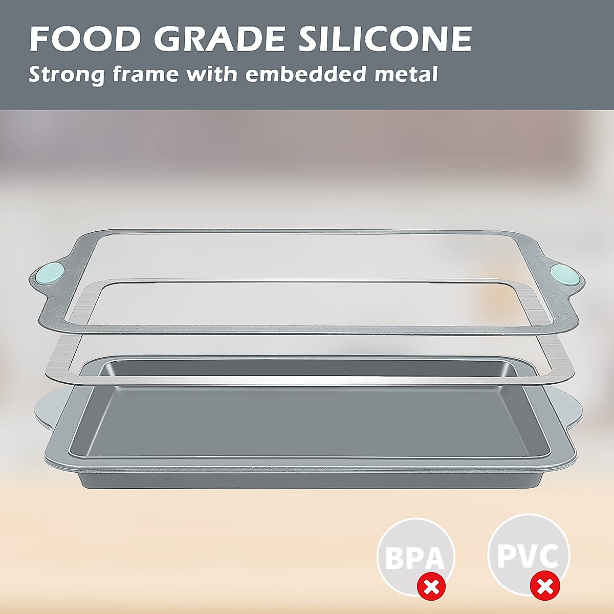 Webake Silicone Sheet Cake Pan, 14 Inch Silicone Sheet Pans 2 Pack Cookie Sheet Jelly Roll Pan Rectangular Cooking Sheet Baking Trays for Oven