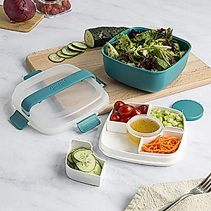 Goodful Stackable Lunch Box Container, Bento Style Food Storage with Removeable Compartments for Sandwich, Snacks, Toppings & Dressing, Leak-Proof and Made without BPA, 56-Ounce, Teal