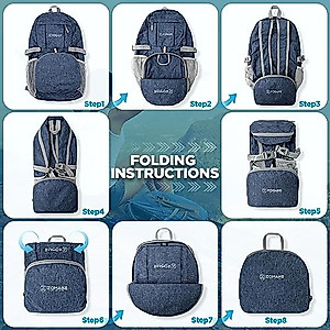 ZOMAKE Lightweight Packable Backpack 25L - Small Foldable Hiking Daypack for Travel - Tear Resistant Day pack for Women Men Camping Outdoor Sports(Navy Blue)