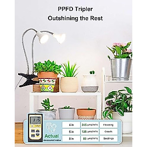 DOMMIA Grow Lights for Indoor Plants,Full Spectrum Grow Light with Warmwhite Red LED,Dual Head Clip on Plant Light for Indoor Plants,ON/Off Switch,Adjustable Gooseneck Plant Light for House Plants