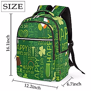 bisibuy St. Patrick's Day Shamrocks Clovers Travel Laptop Backpack, 16.1 Inches Computer Backpack, Durable Water-Repellent Travel Backpack for Business College Women Men Gift