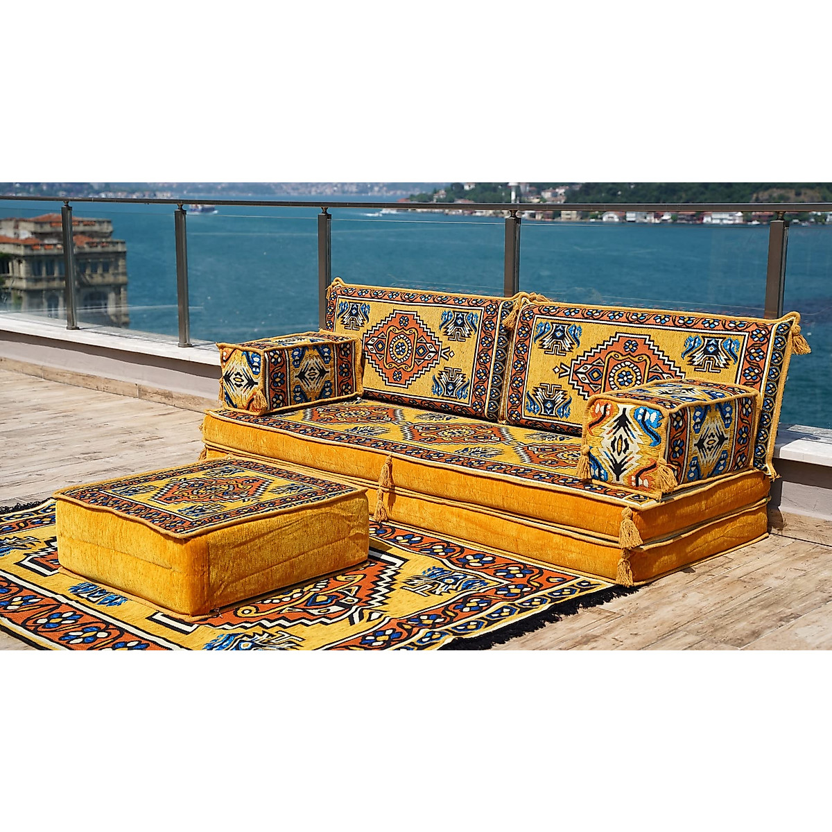 Arabic Floor Sofa, Traditional Floor Couch Set, Sectional Sofas, Arabic Floor Sofa Set, Yoga Meditation Mat, Futon Sofa Bed (Sofa + Rug + Ottoman, 8'' Thickness (20 cm))